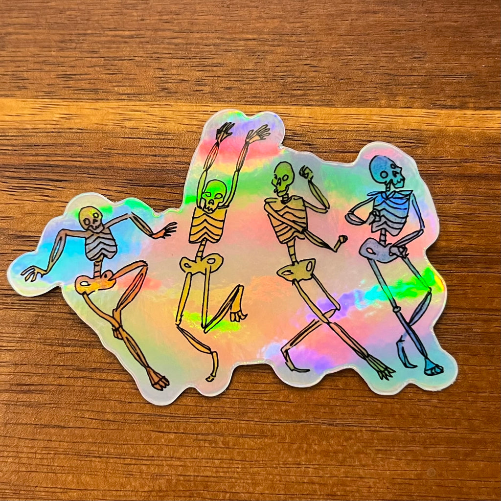 Skelly Dance Holographic Waterproof Vinyl Sticker | ArtRat Gallery